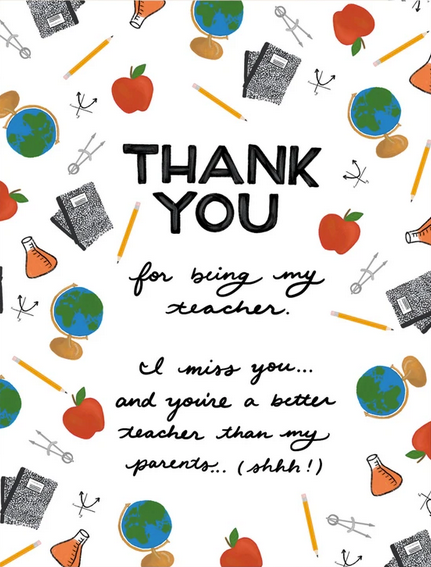 Teacher Thank You (From Student) - Slightly Stationery Greeting Card ...